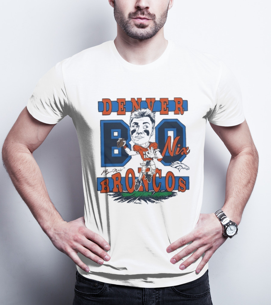 Denver Broncos Bo Nix Caricature Player T-Shirt