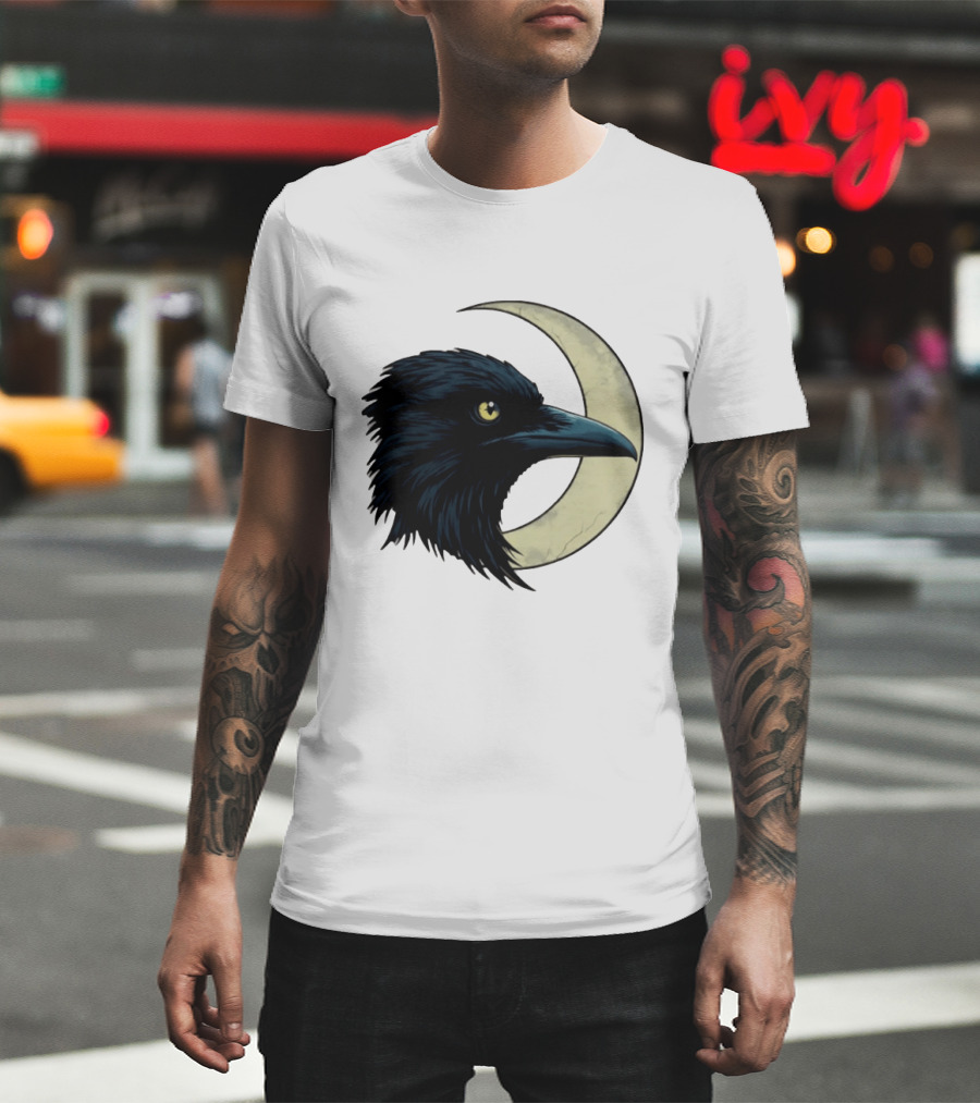 Raven Crescent Moon Guardian Of The Glimmer T-Shirt