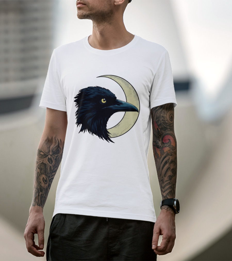 Raven Crescent Moon Guardian Of The Glimmer T-Shirt
