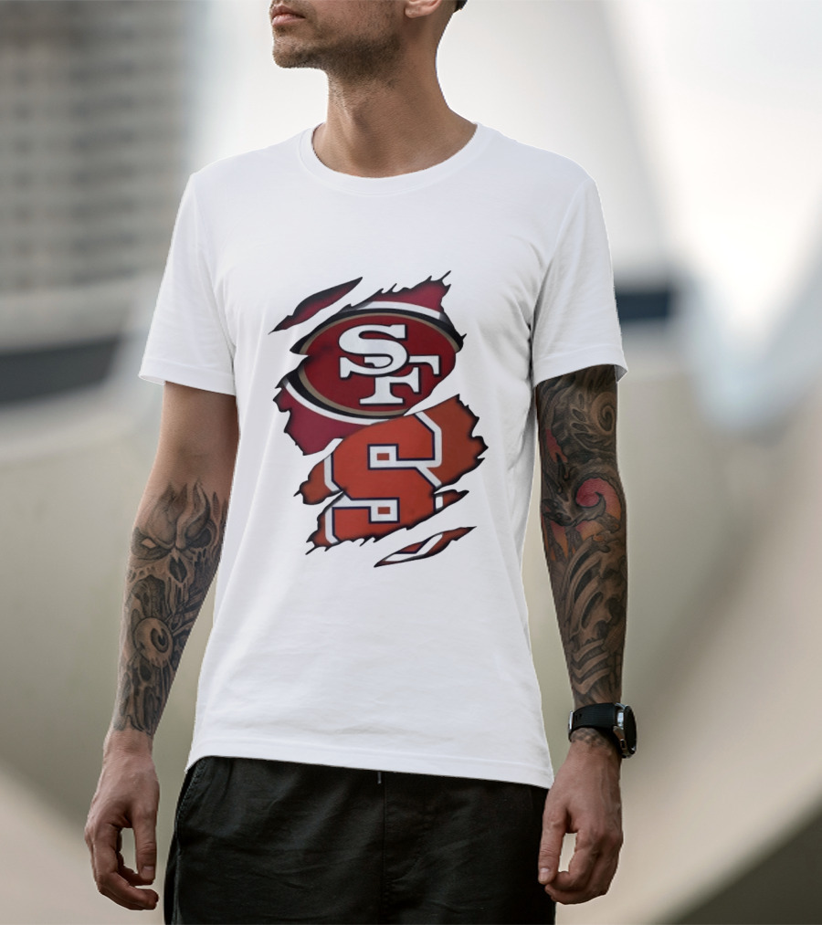 San Francisco 49ers SF Syracuse Orange S Ripped Logos T-Shirt