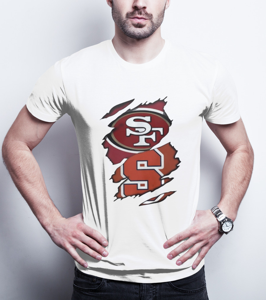 San Francisco 49ers SF Syracuse Orange S Ripped Logos T-Shirt