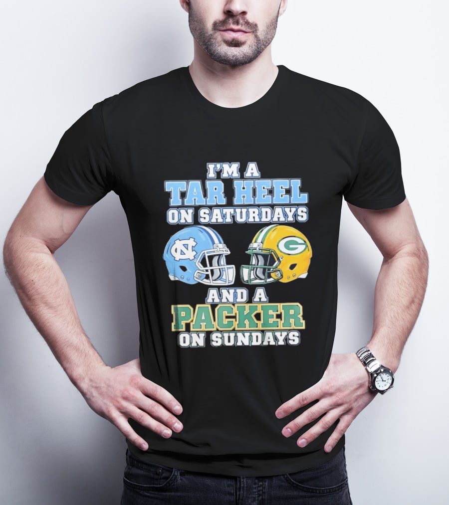 I'm A Tar Heel On Saturdays And Packer On Sundays NC UNC Football Helmet Fan Gear T-Shirt