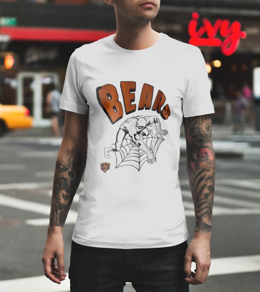 Chicago Bears Spider Man Crouching On Web With Bears T-Shirt