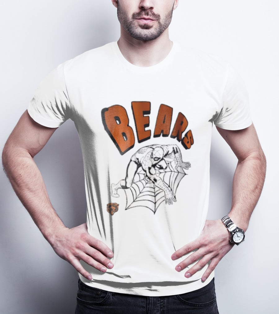 Chicago Bears Spider Man Crouching On Web With Bears T-Shirt
