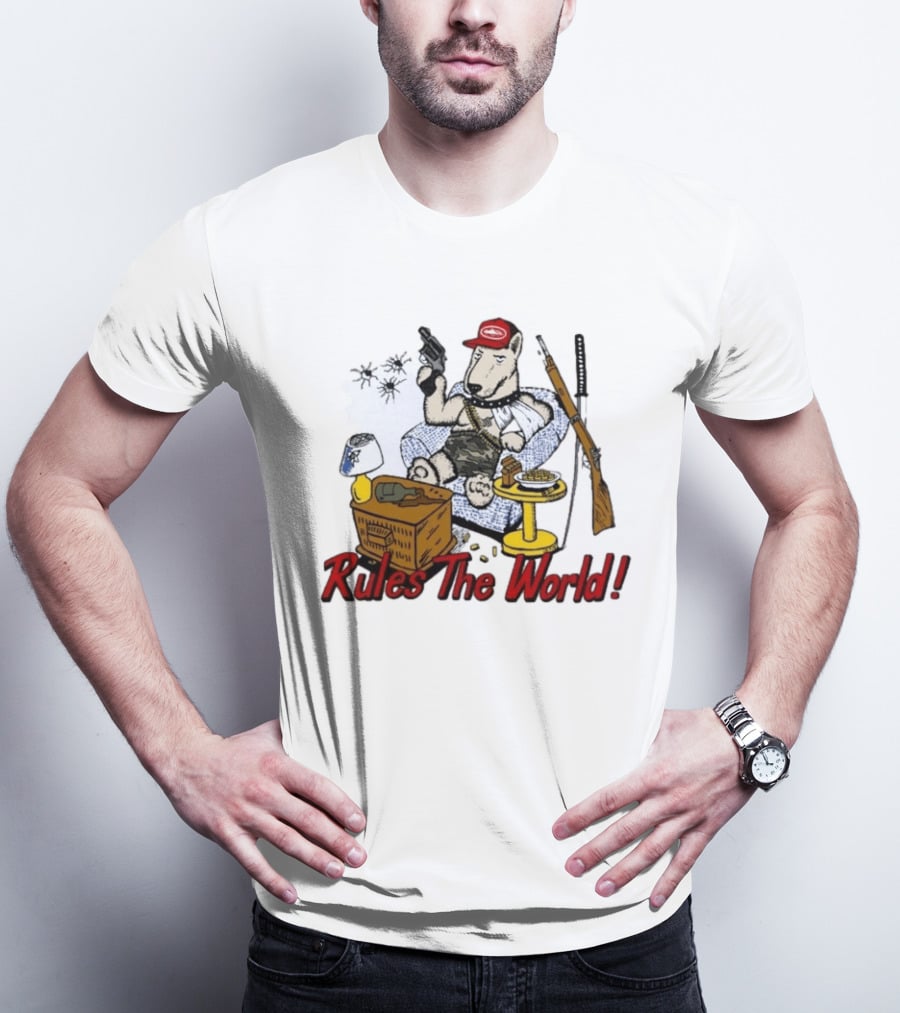 Corteiz Last Stand Rules The World Relaxed Gun Toting Bull Terrier In Camouflage And Cap T-Shirt