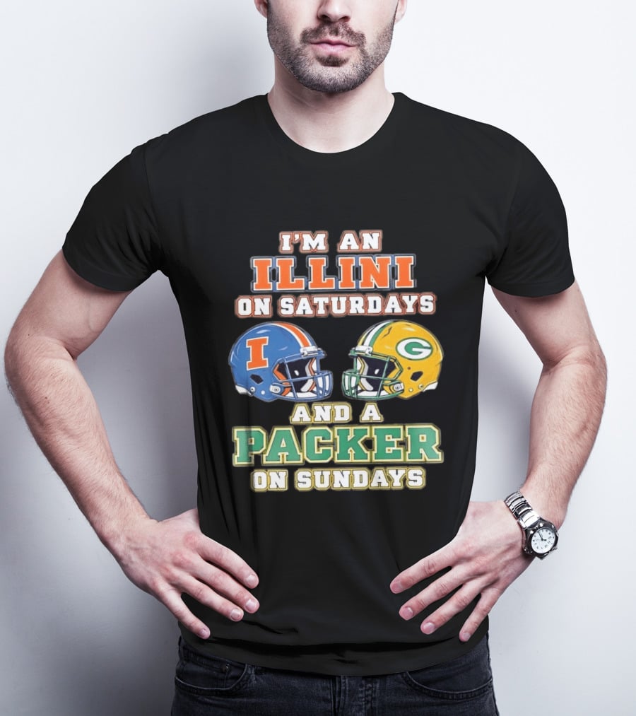 I'm An Illini On Saturdays And A Packers Fan On Sundays Football Helmets T-Shirt