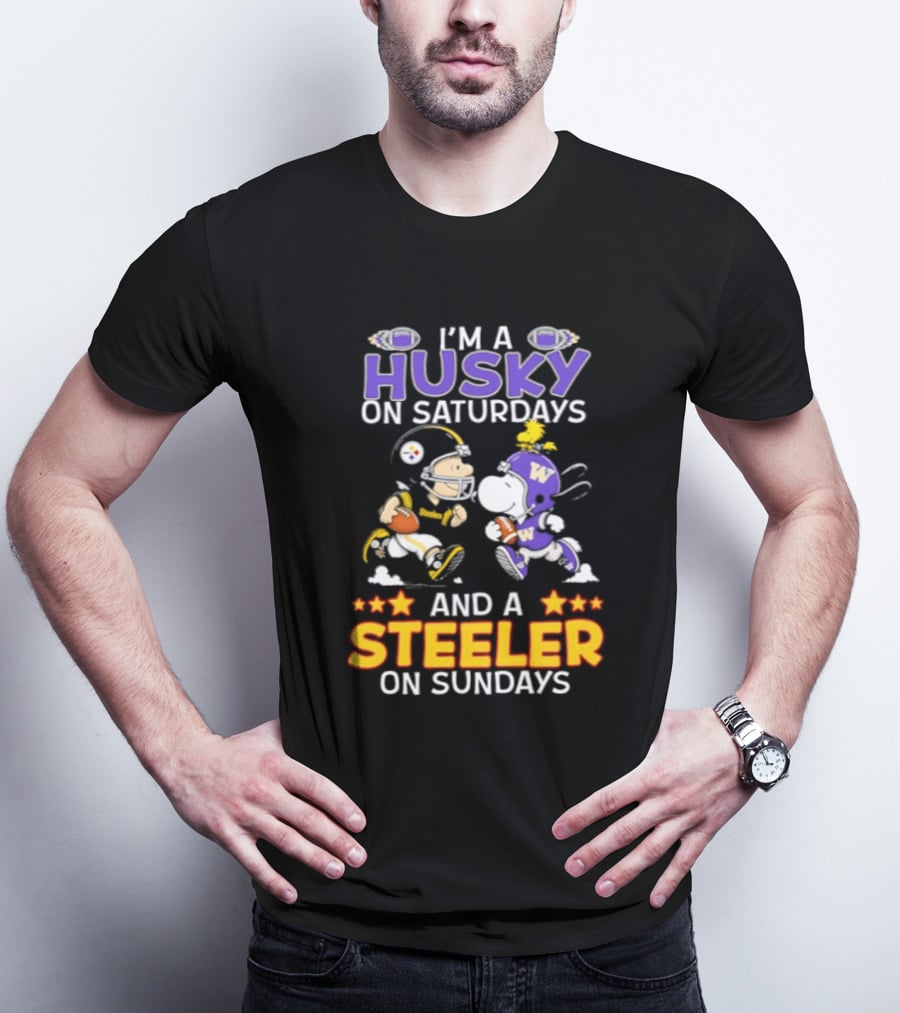 Snoopy Charlie Brown Husky Saturdays Steeler Sundays Football T-Shirt