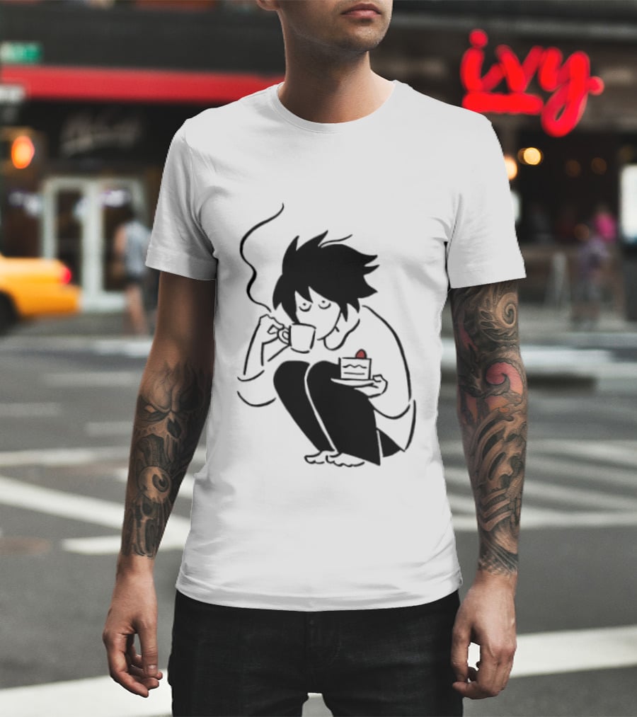Death Note L Coffee And Strawberry Cake Scene T-Shirt