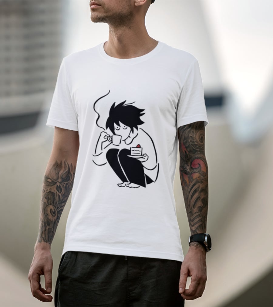 Death Note L Coffee And Strawberry Cake Scene T-Shirt