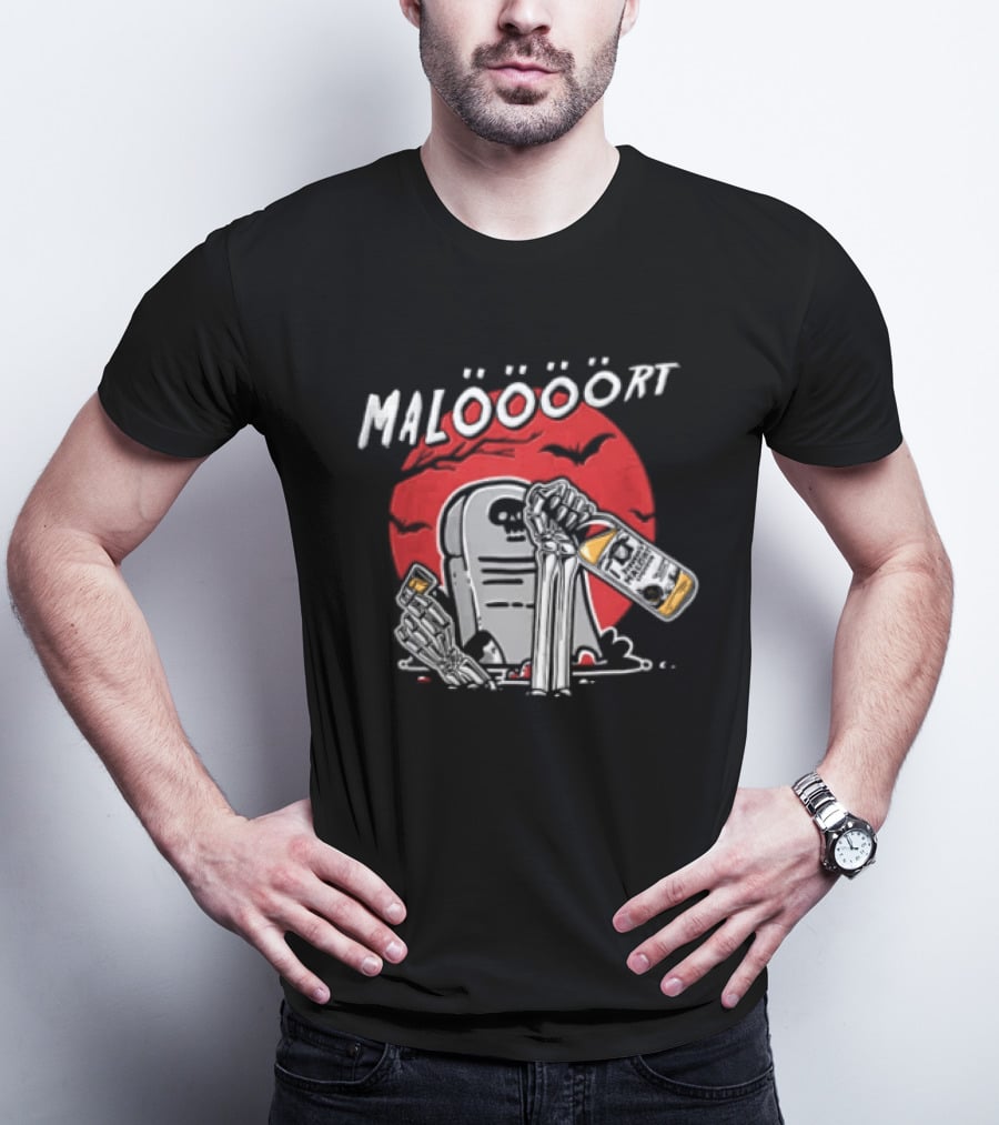 Jeppsons Malort Maloooort Skeleton Tombstone Liquor Pouring Scene T-Shirt