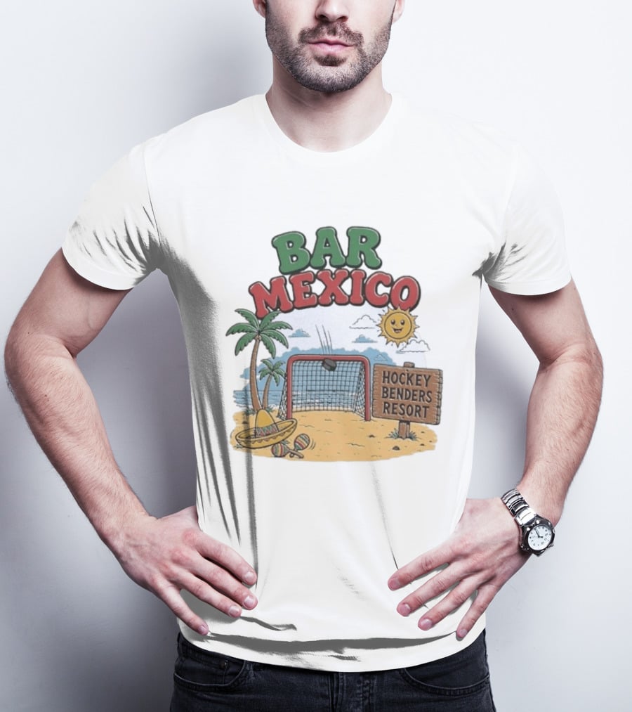 Bar Mexico Hockey Benders Resort Beach Fun With Palm Trees And Sombrero T-Shirt