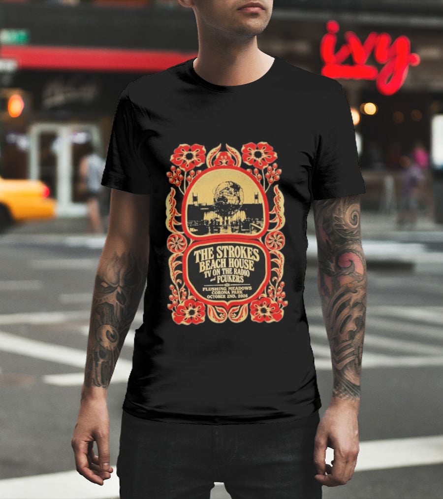 The Strokes Beach House TV On The Radio Fcukers Unisphere Flushing Meadows Corona Park October 2 2026 T-Shirt