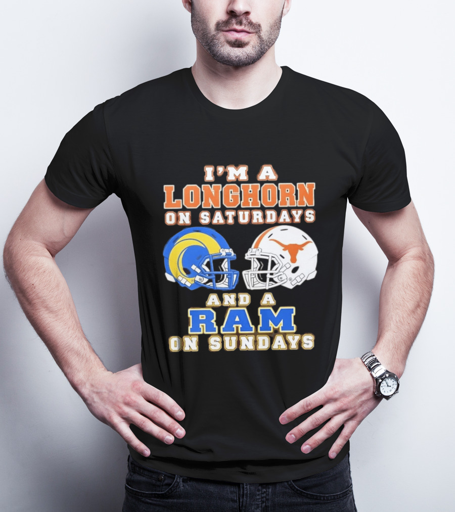 I'm A Longhorn On Saturdays And A Ram On Sundays Football Helmets T-Shirt