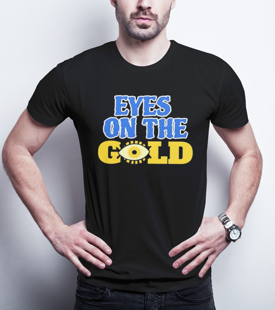 Eyes On The Gold Bold Eye Motif Yellow Blue T-Shirt