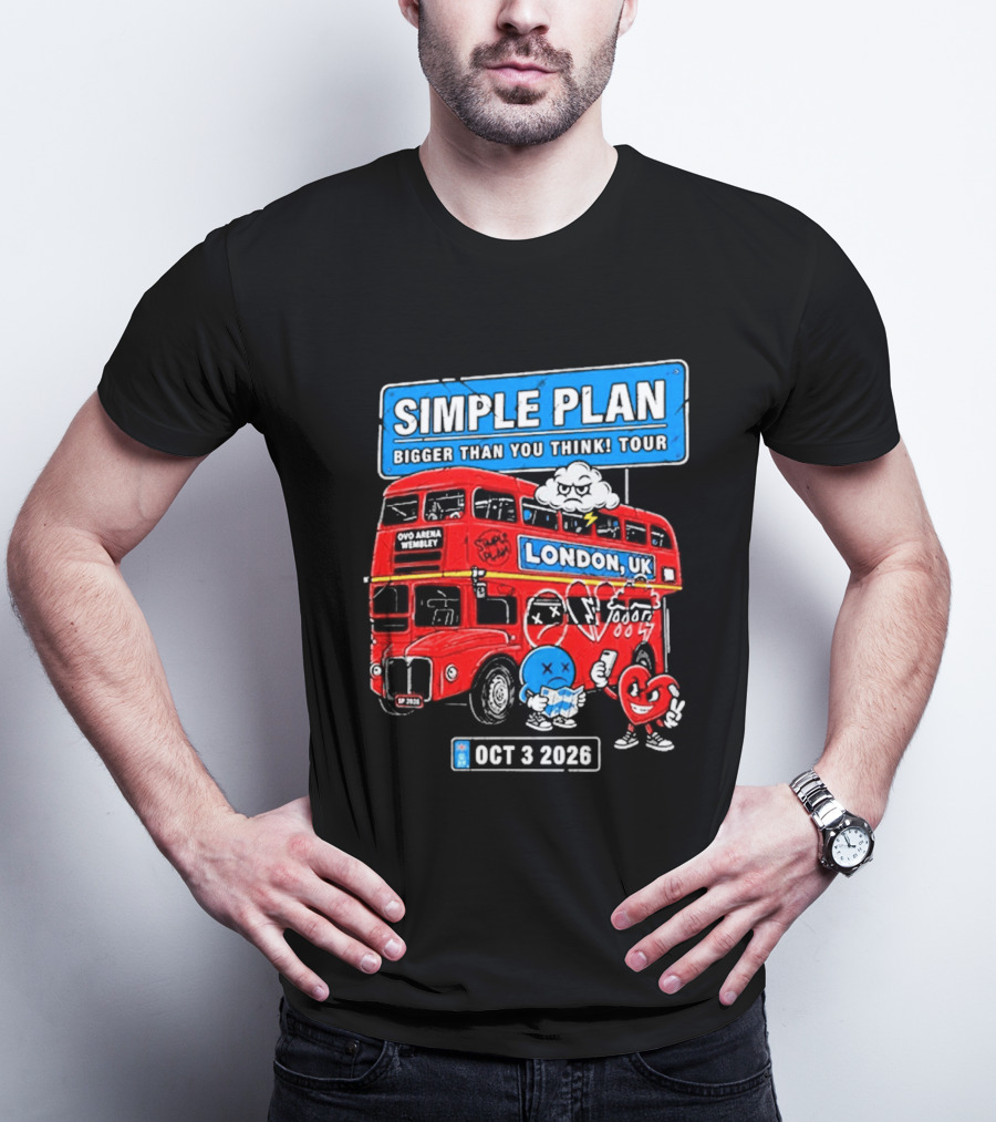 Simple Plan Bigger Than You Think Tour London UK Double Decker Oct 3 2026 T-Shirt