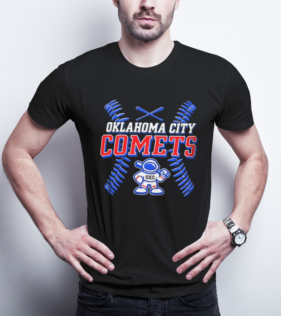 Oklahoma City Comets Baseball Team Mascot And Crossed Bats T-Shirt