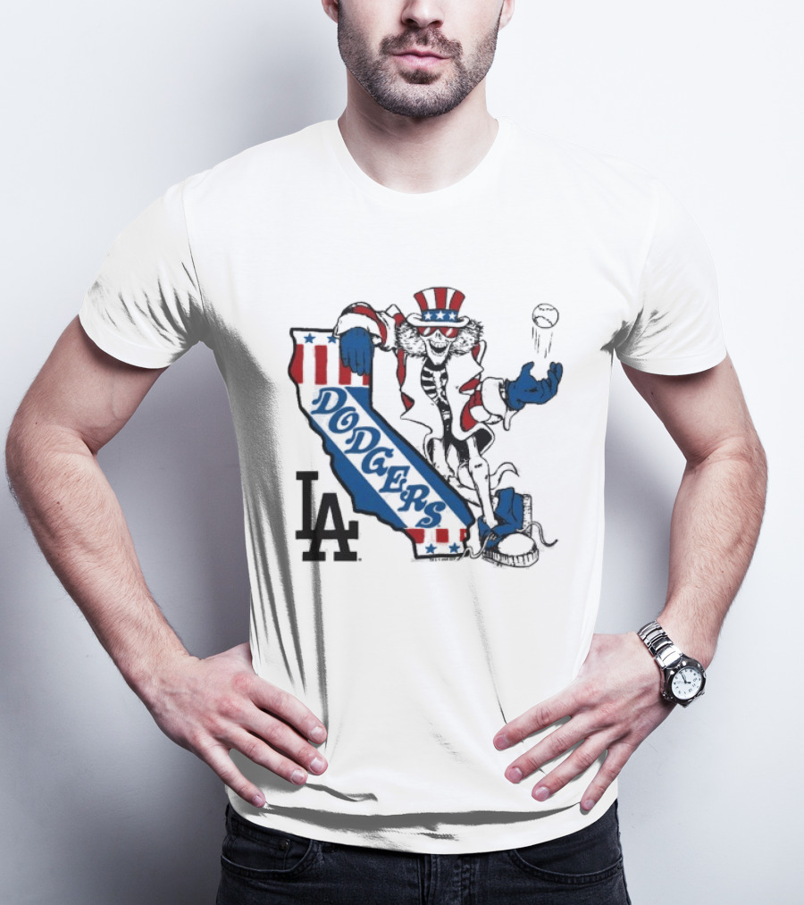 Grateful Dead Los Angeles Dodgers Skeleton Uncle Sam Baseball California LA T-Shirt