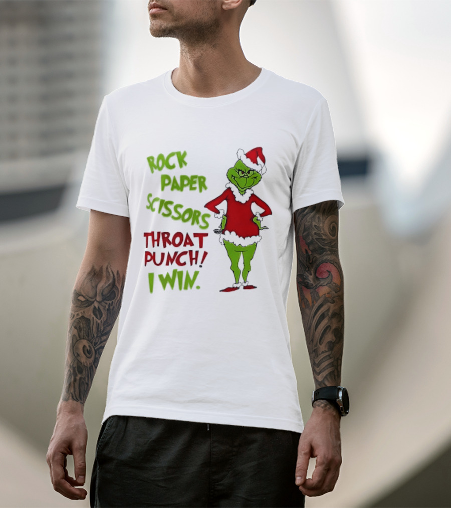 Grinch Rock Paper Scissors Throat Punch I Win Christmas 2026 T-Shirt