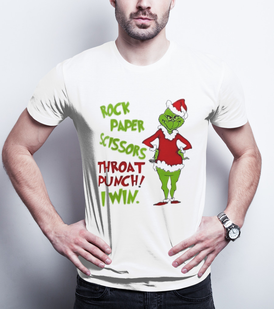 Grinch Rock Paper Scissors Throat Punch I Win Christmas 2026 T-Shirt