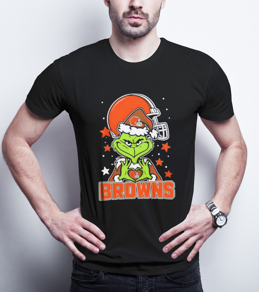 Grinch Heart Love Cleveland Browns Christmas Football T-Shirt