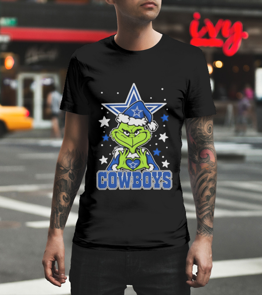 Grinch Hands Heart Love Dallas Cowboys Football Christmas T-Shirt