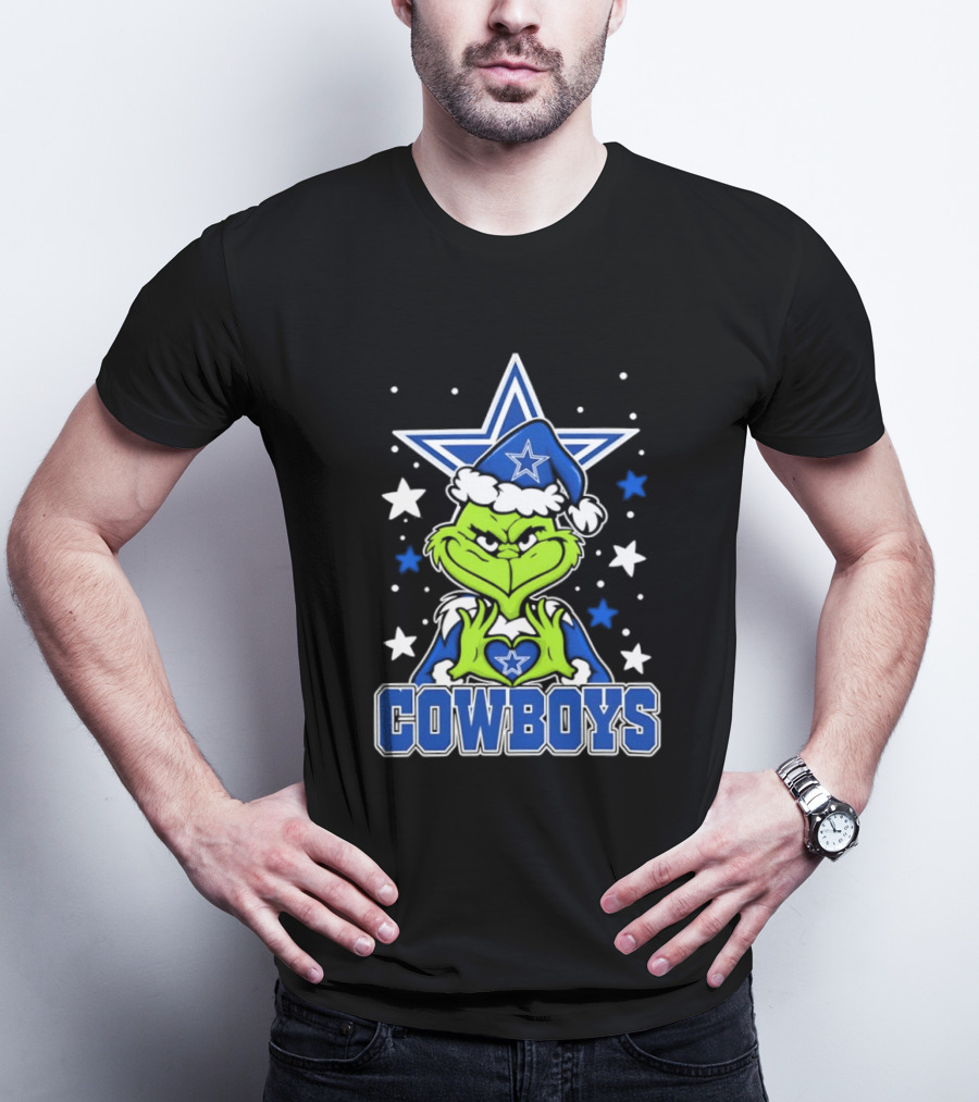 Grinch Hands Heart Love Dallas Cowboys Football Christmas T-Shirt