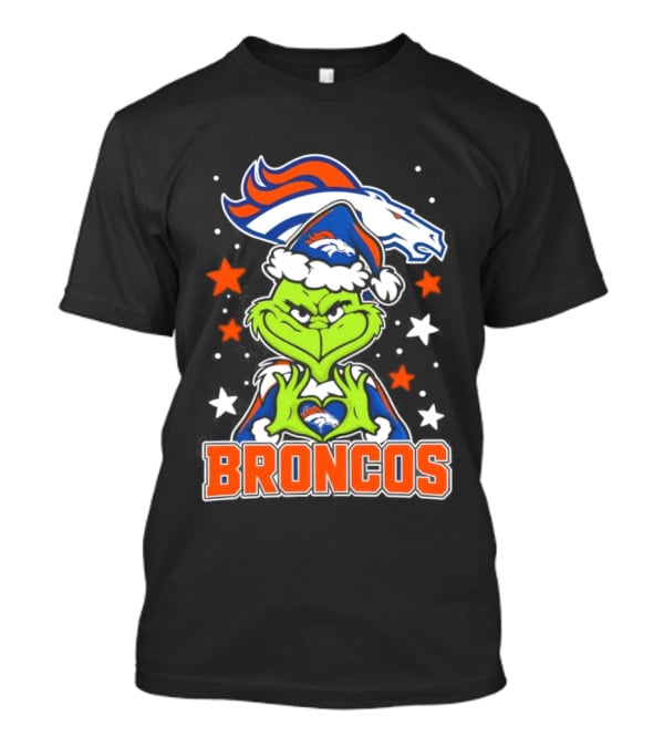 Broncos Christmas Grinch Heart Hands Love Denver Football T-Shirt