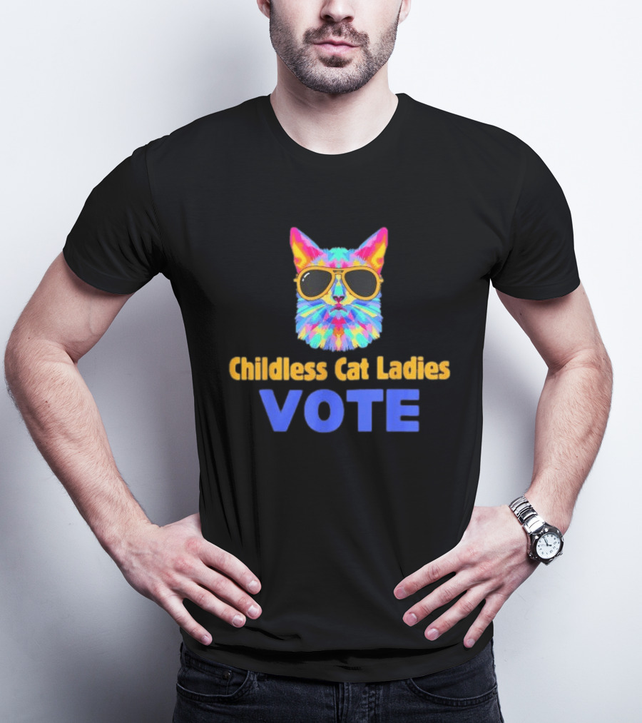 Childless Cat Ladies Vote Colorful Cool Cat Sunglasses T-Shirt