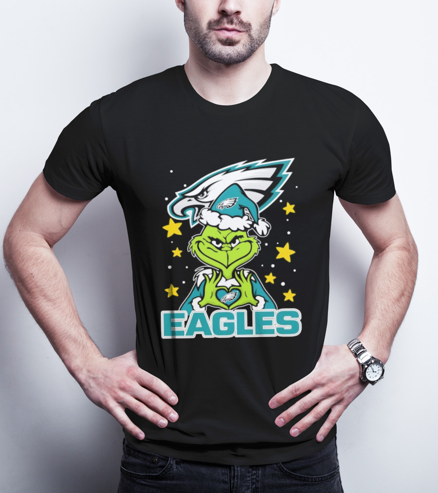 Philadelphia Eagles Christmas Grinch Heart Love T-Shirt