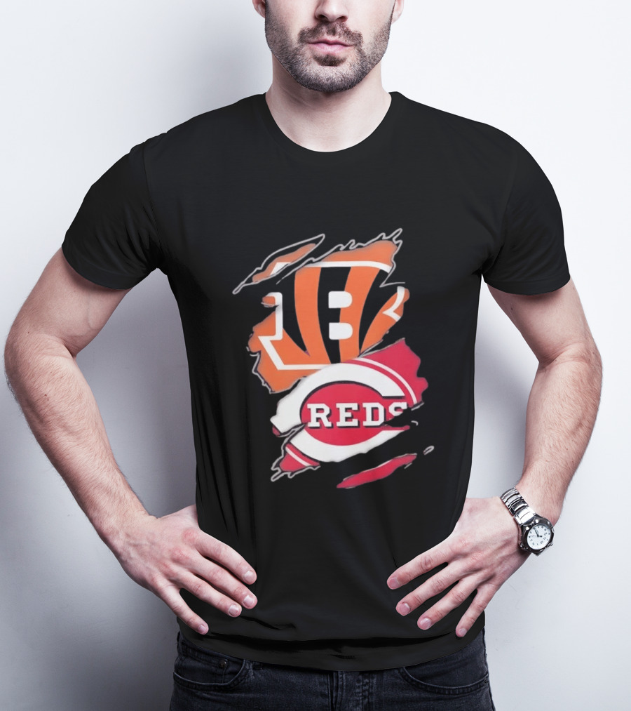 Cincinnati Bengals Reds Distressed Logo Sports Fusion T-Shirt