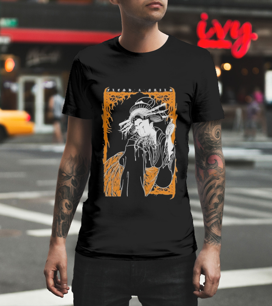 Distant Flesh And Falls Geisha Vintage Oriental Motif T-Shirt