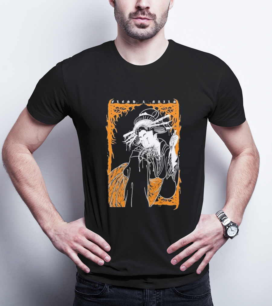 Distant Flesh And Falls Geisha Vintage Oriental Motif T-Shirt