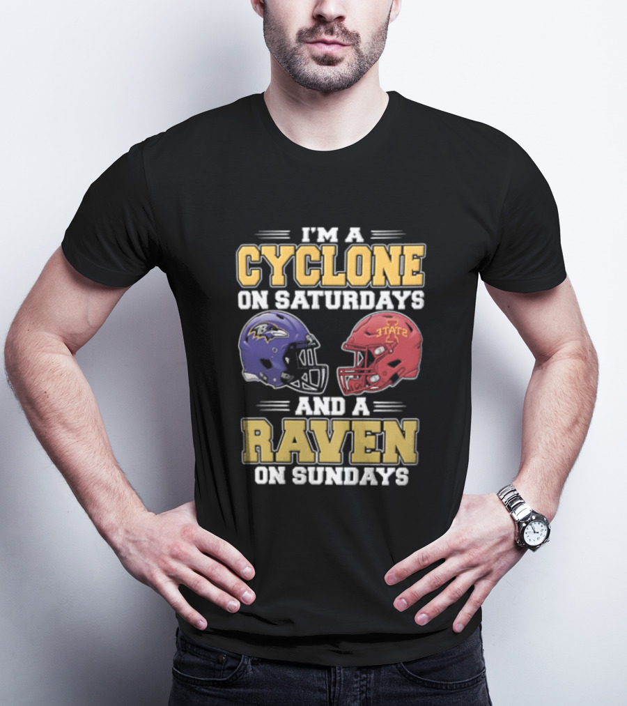 I'm A Cyclone On Saturdays And A Raven On Sundays Iowa State X Baltimore Ravens Helmets T-Shirt