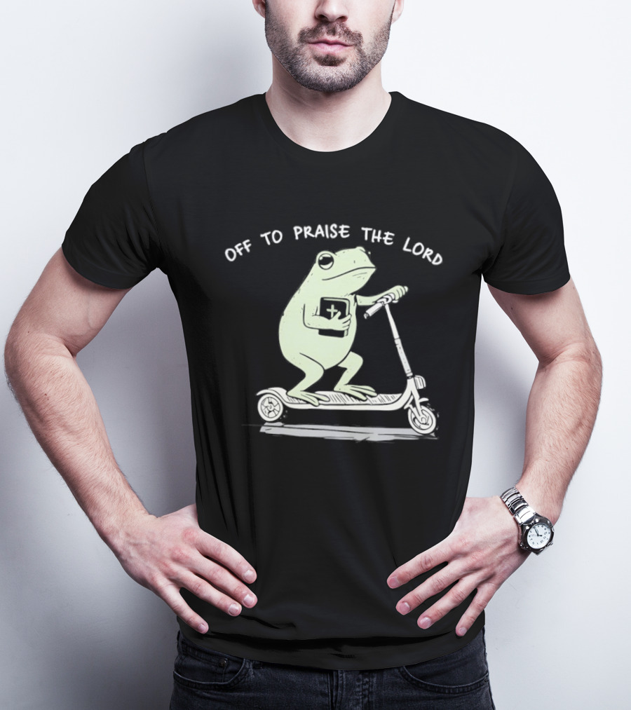 Off To Praise The Lord Frog On Scooter T-Shirt