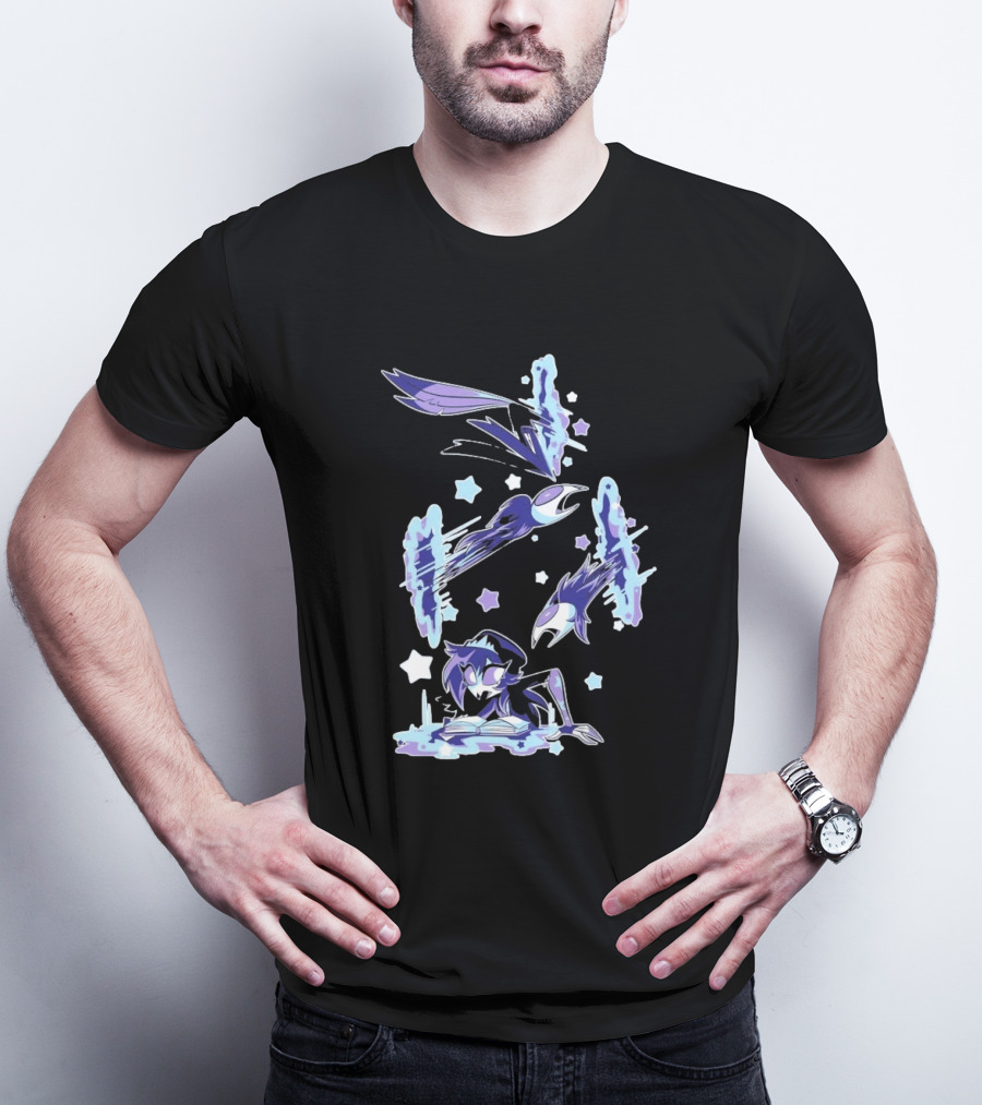 Shark Robot Octavia Portal Animated Illustration With Stars And Blue Avian T-Shirt