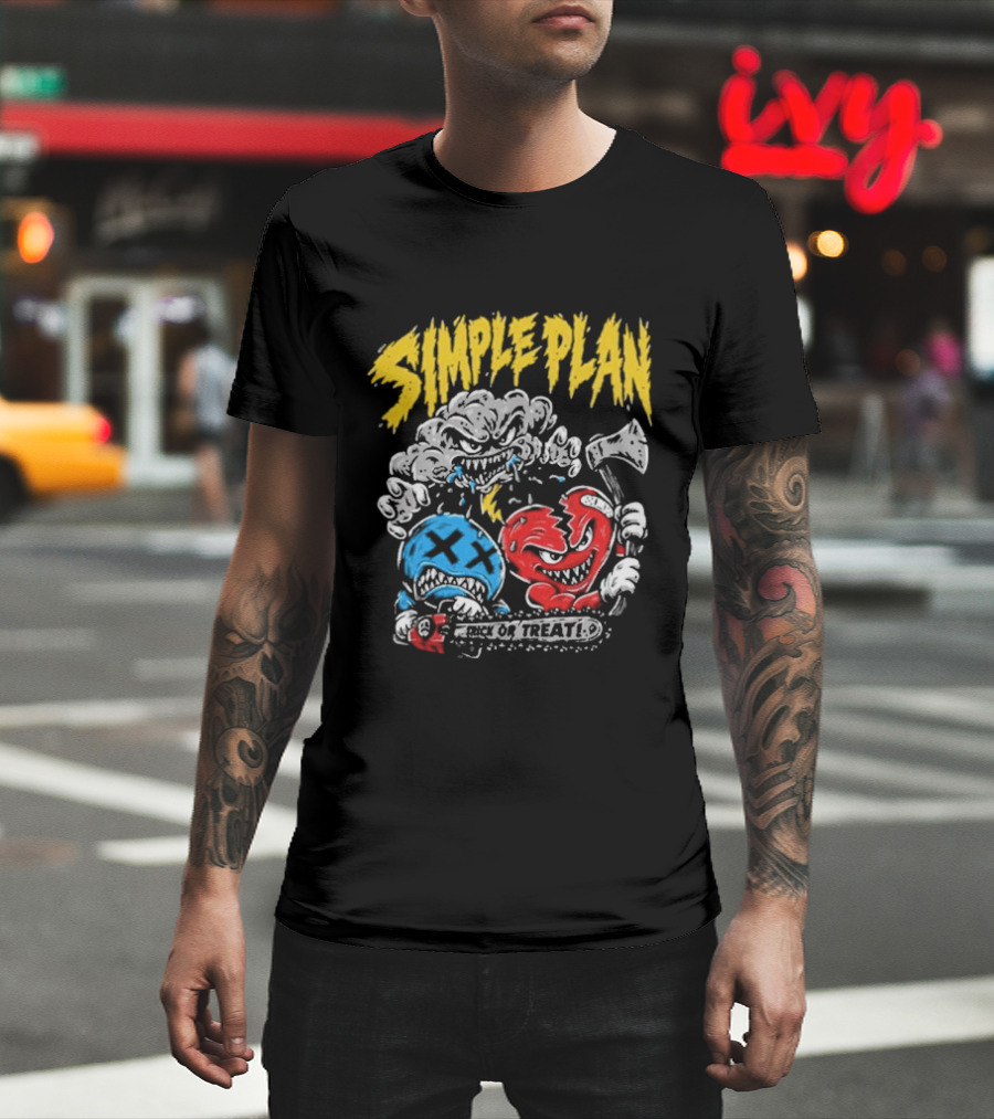 Simple Plan Halloween Trick Or Treat Monsters Axes T-Shirt