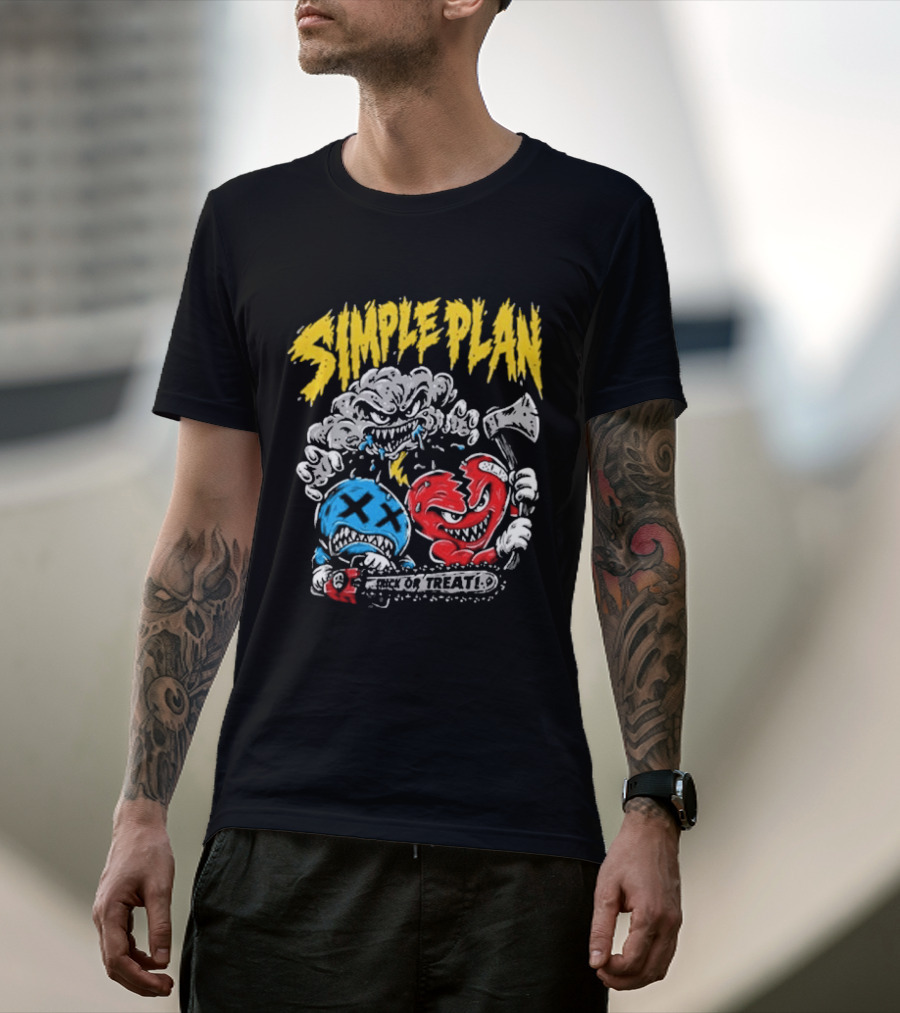 Simple Plan Halloween Trick Or Treat Monsters Axes T-Shirt