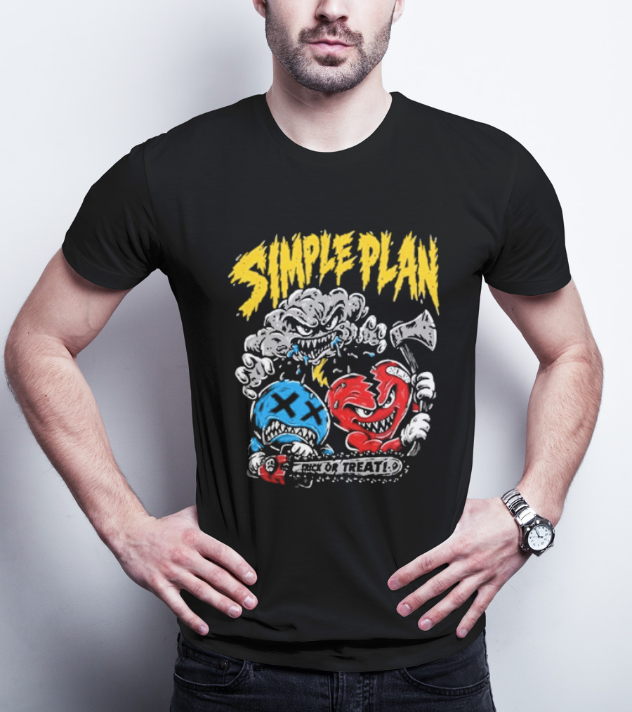 Simple Plan Halloween Trick Or Treat Monsters Axes T-Shirt