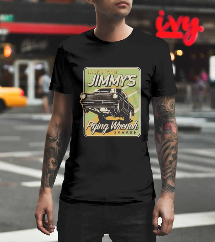 Jackstand Jimmy's Flying Wrench Garage Vintage Hot Rod Art Cleetus McFarland T-Shirt