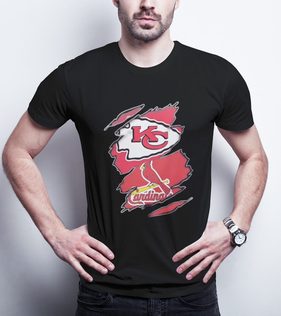 Kansas City Chiefs St Louis Cardinals Torn Fabric Logo Chiefs Cardinals Fan T-Shirt