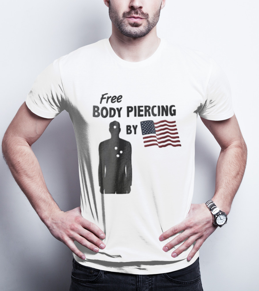Free Body Piercing By Bullet Holes USA Flag T-Shirt