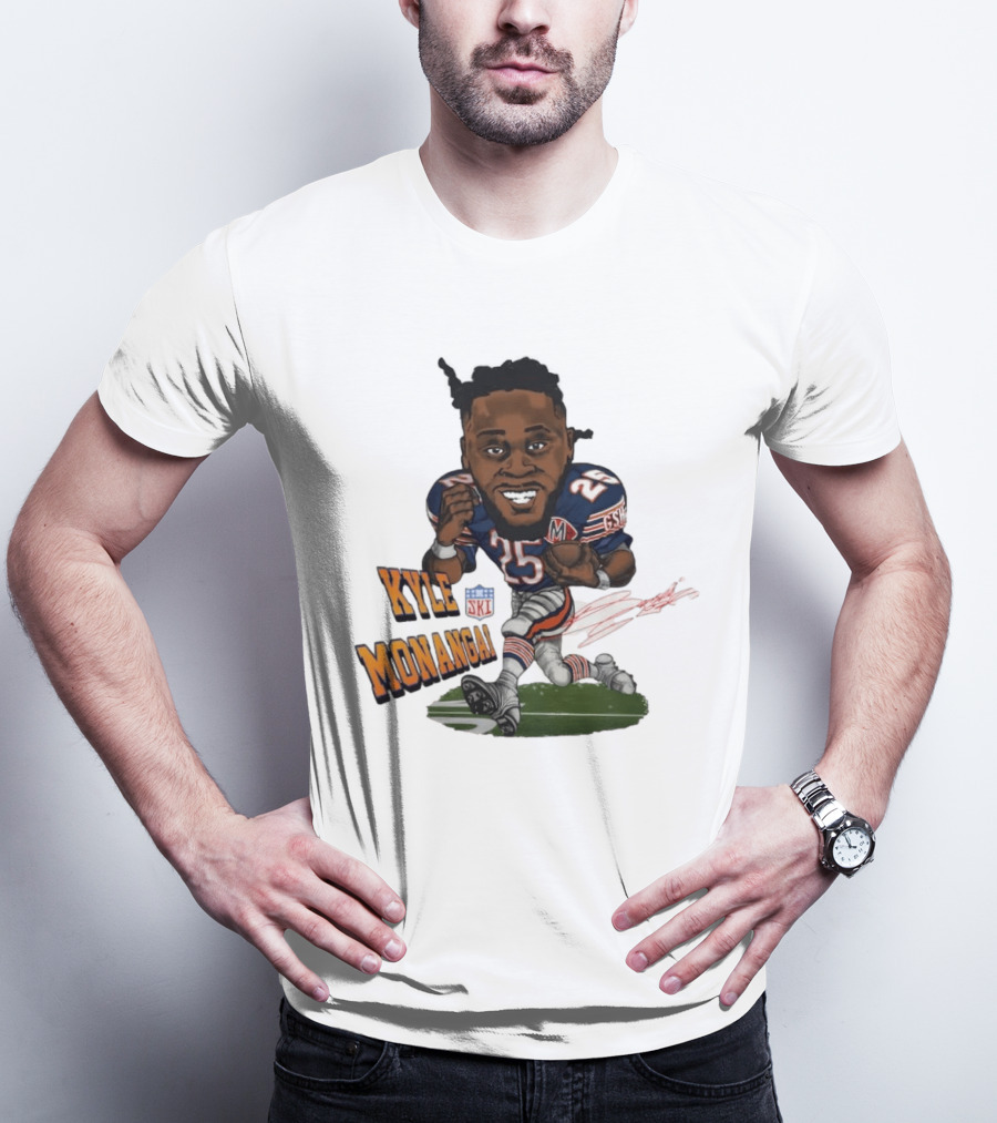 Kyle Monangai No 25 Chicago Bears Caricature Football T-Shirt