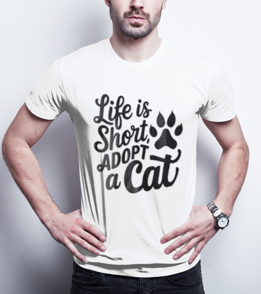 Life Is Short Adopt A Cat Paw Print T-Shirt