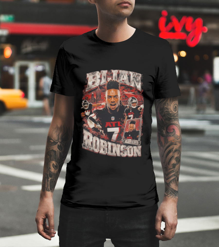 Bijan Robinson ATL Atlanta Falcons Number 7 Football Player Sports Collage T-Shirt