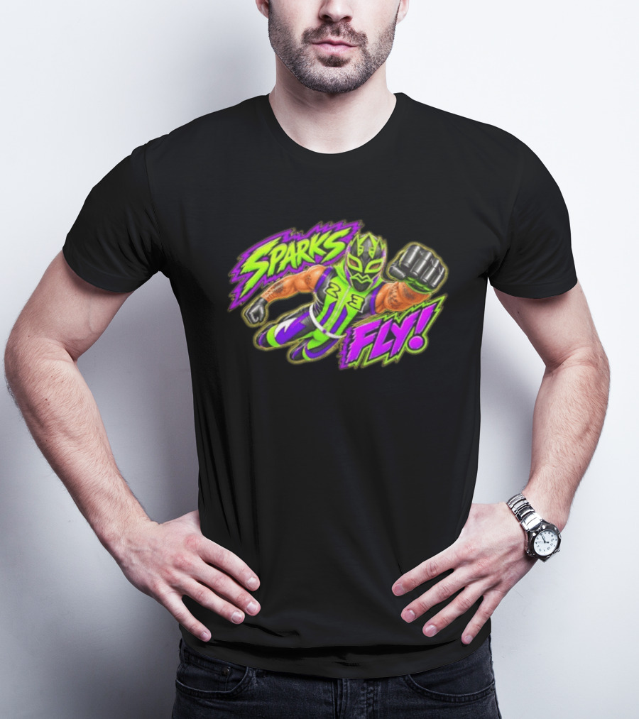 Elijah Sparks Fly Wrestling Luchador Action Green Purple Masked Superhero T-Shirt