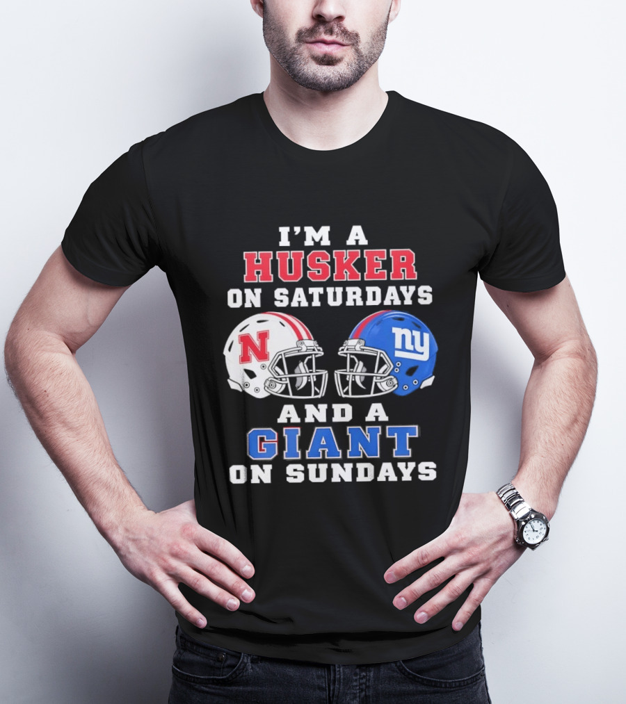 I'm A Husker On Saturdays And A Giant On Sundays Football Helmets T-Shirt