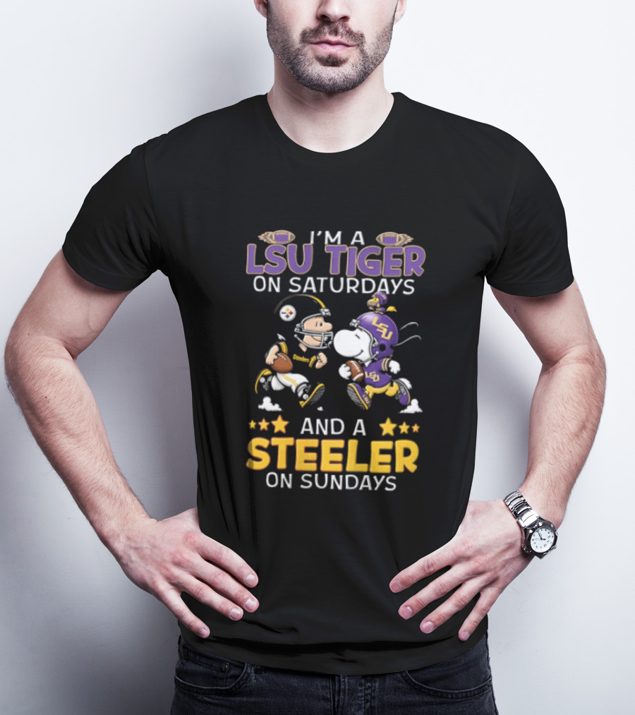 I'm A LSU Tiger On Saturdays And A Steeler On Sundays Charlie Brown Snoopy Football Fan T-Shirt