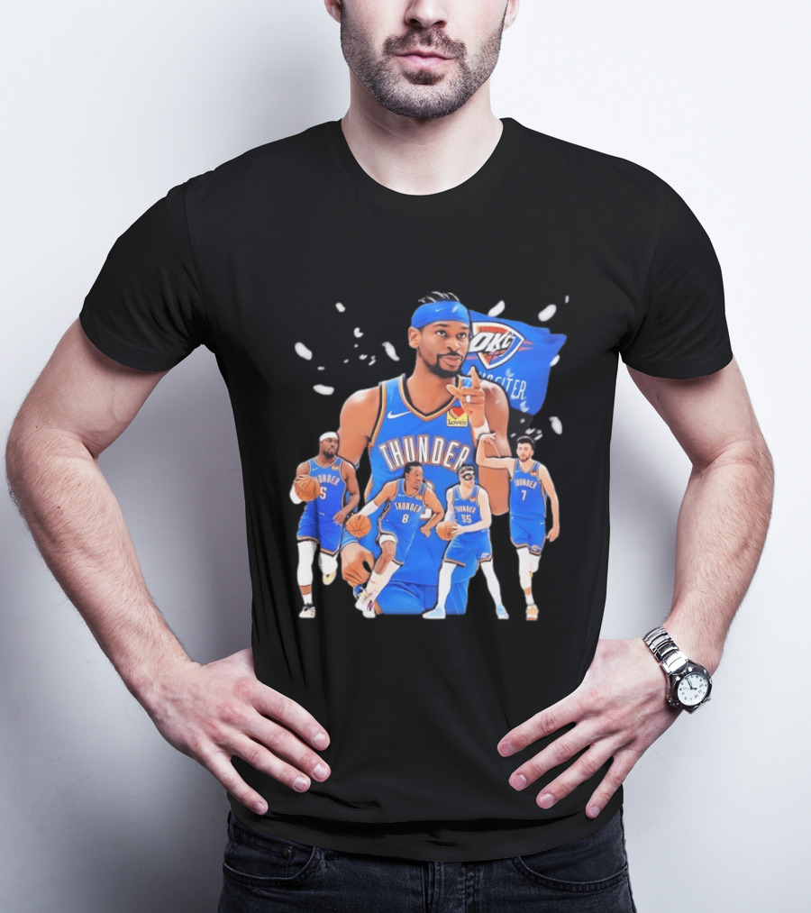Oklahoma City Thunder 2026 NBA Players Collage With OKC Thunder Logo And Basketball Team Members T-Shirt