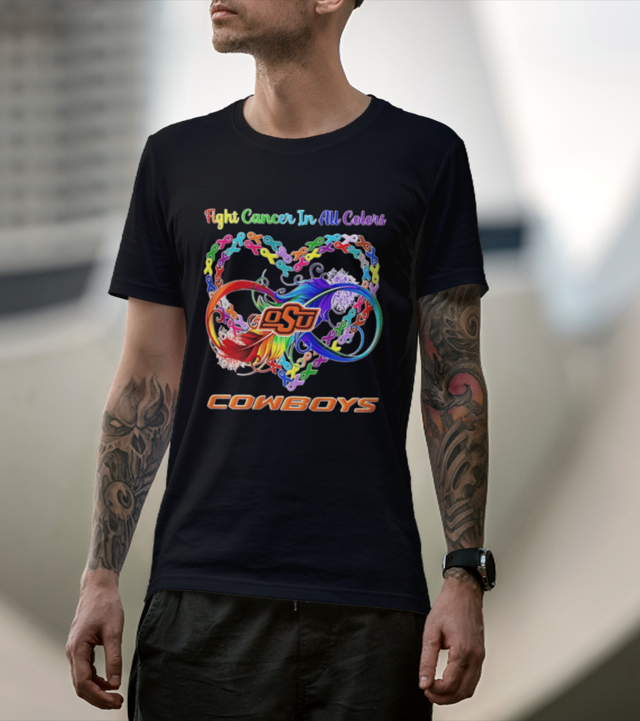 Cowboys Fight Cancer In All Colors OSU Heart Ribbon T-Shirt