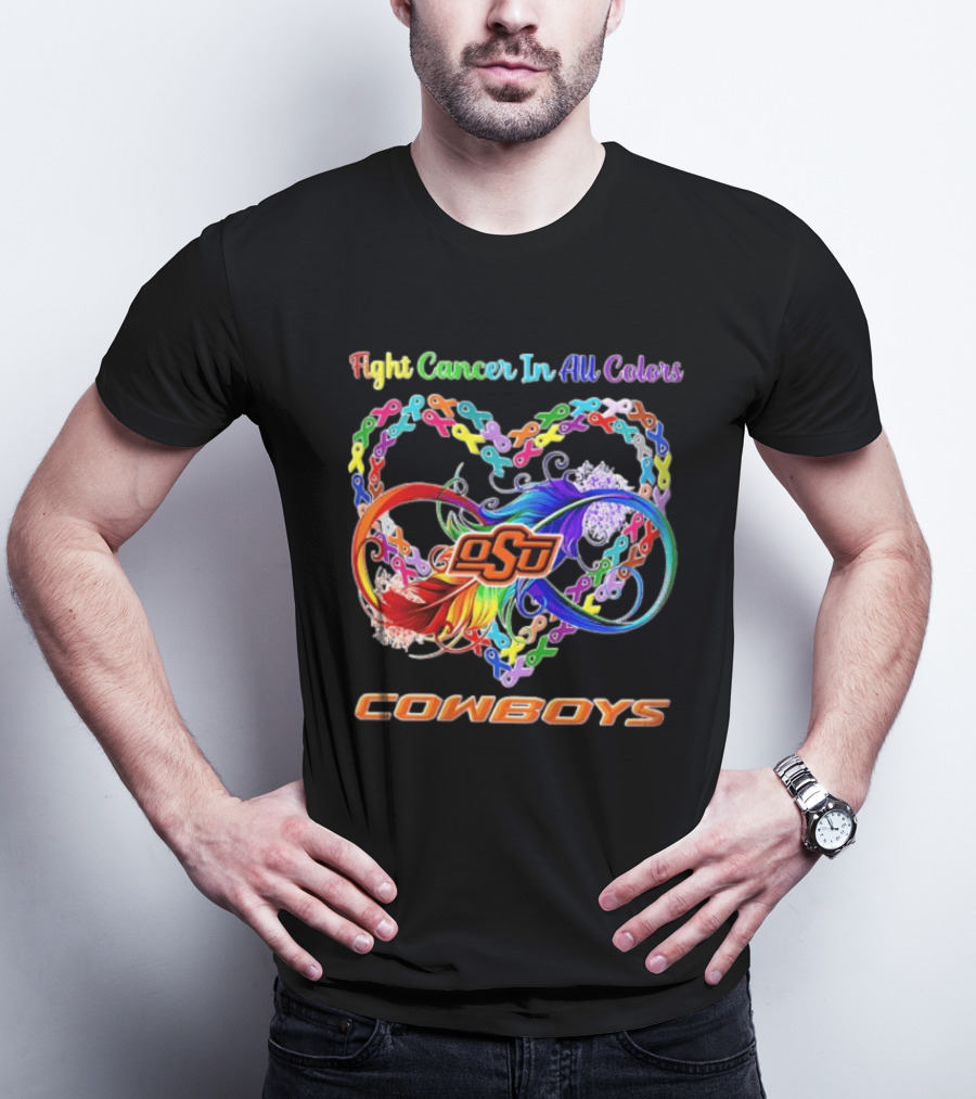 Cowboys Fight Cancer In All Colors OSU Heart Ribbon T-Shirt